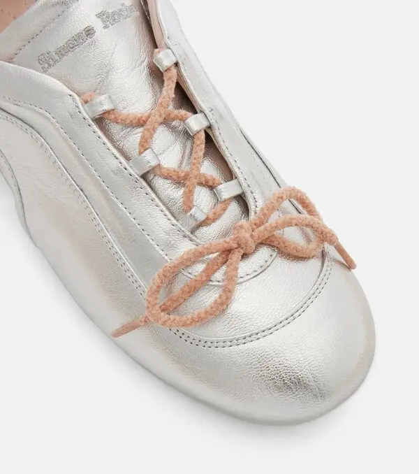 Simone Rocha Cutout Metallic Leather Sneakers - Silver