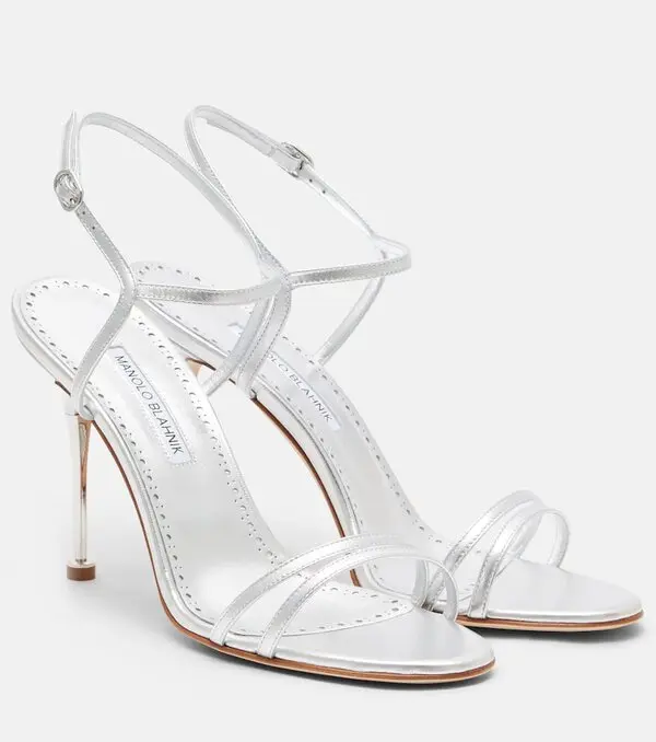 Manolo Blahnik Ciagapla 105 Metallic Leather Sandals - Silver