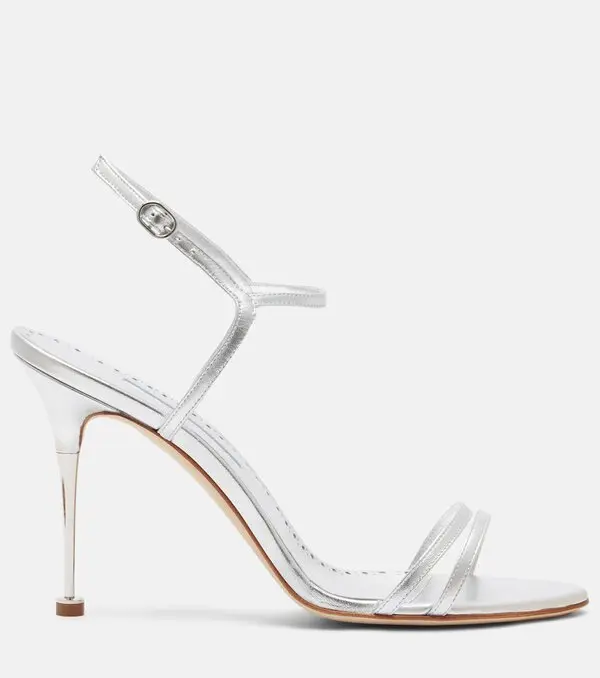 Manolo Blahnik Ciagapla 105 Metallic Leather Sandals - Silver