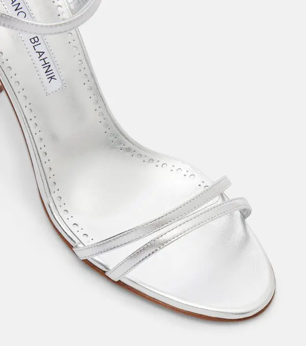 Manolo Blahnik Ciagapla 105 Metallic Leather Sandals - Silver