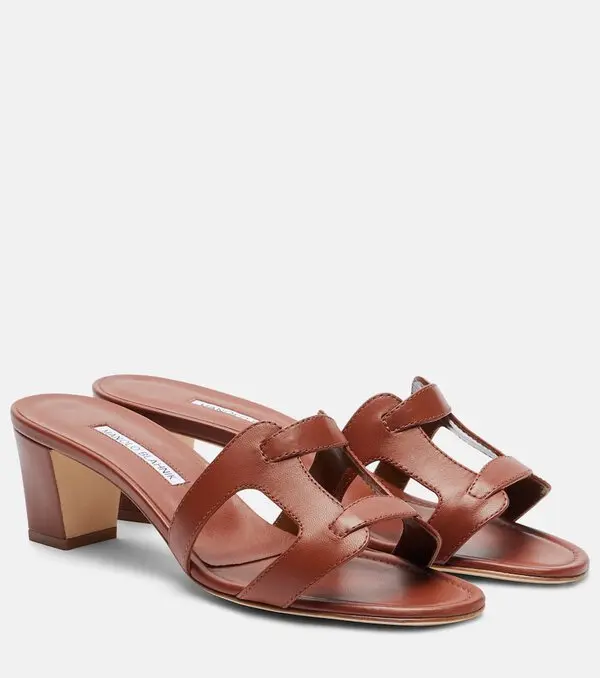 Manolo Blahnik Grellanu 50 Leather Mules - Brown
