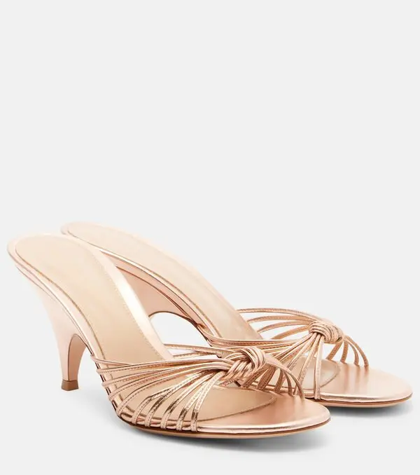 GIANVITO ROSSI Sofia Metallic Leather Mules - Gold
