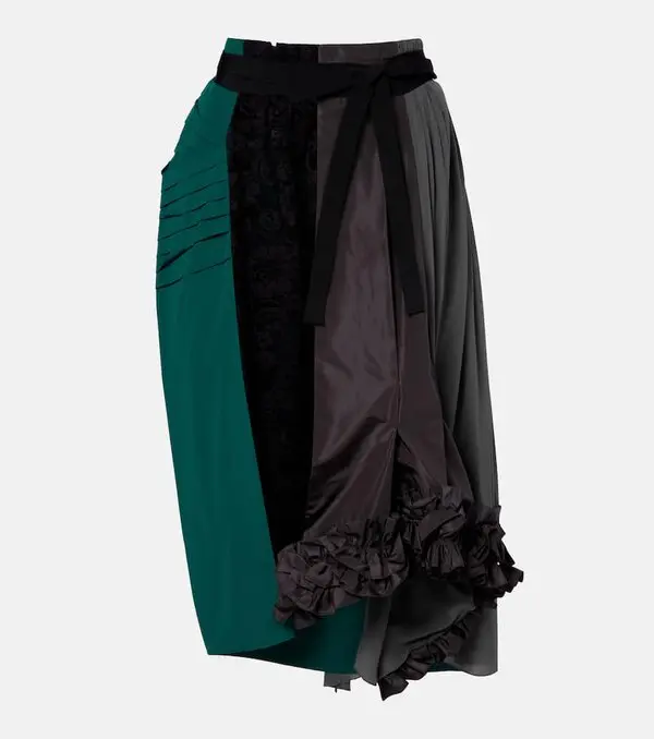 Prada Paneled Belted Midi Skirt - Grey