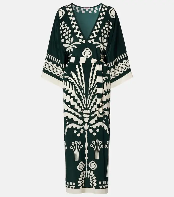 ERES Belted Printed Silk Kaftan - Green