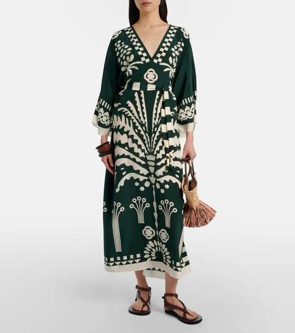 ERES Belted Printed Silk Kaftan - Green