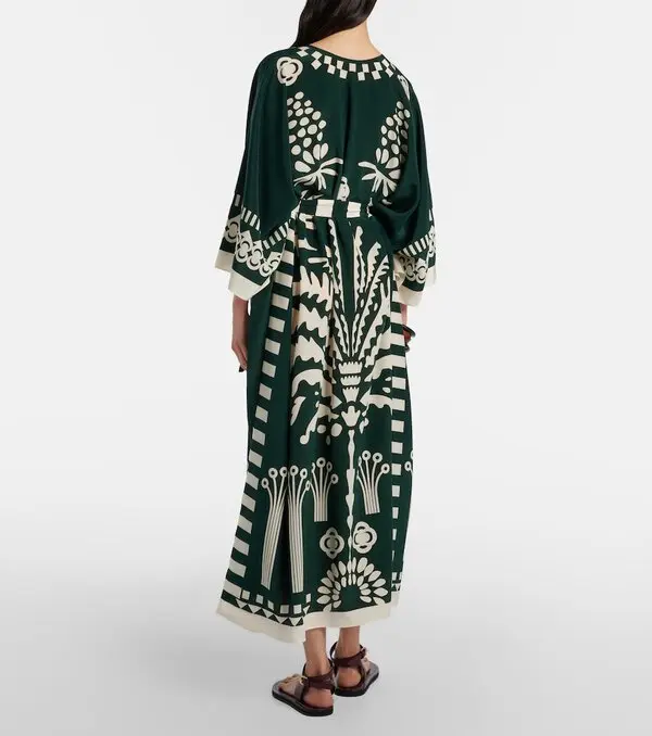 ERES Belted Printed Silk Kaftan - Green