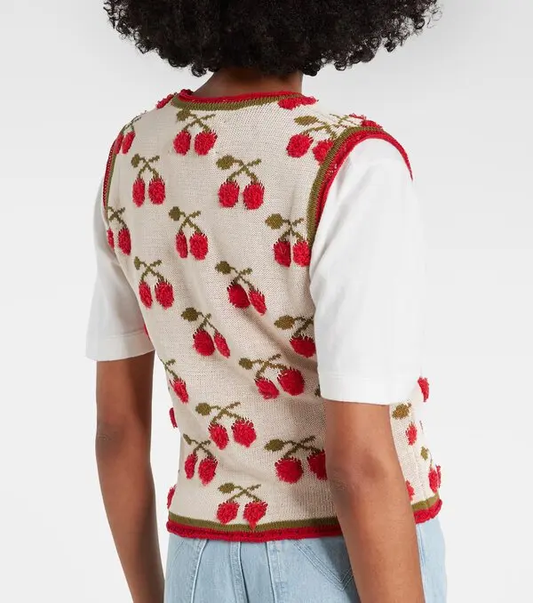 La DoubleJ Cherry Cotton-blend Intarsia Vest