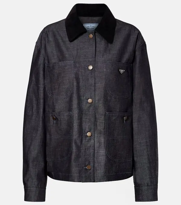 Prada Cotton And Linen Chambray Jacket - Blue