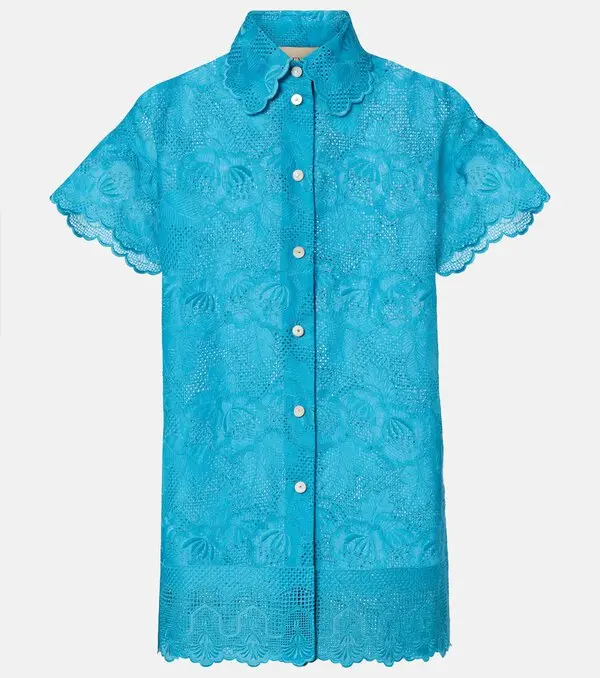 Valentino Garavani Embroidered Cotton Shirt - Blue