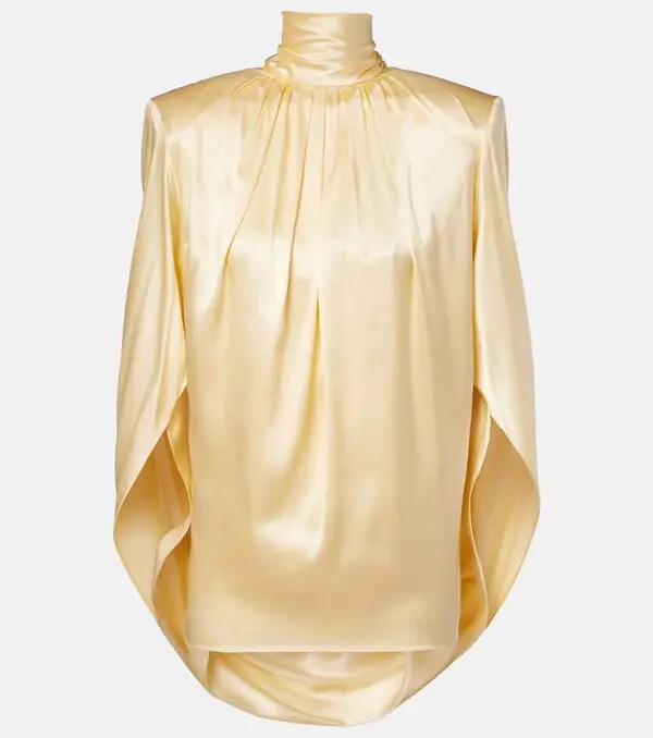 MUGLER Draped Silk-blend Satin Top - Yellow