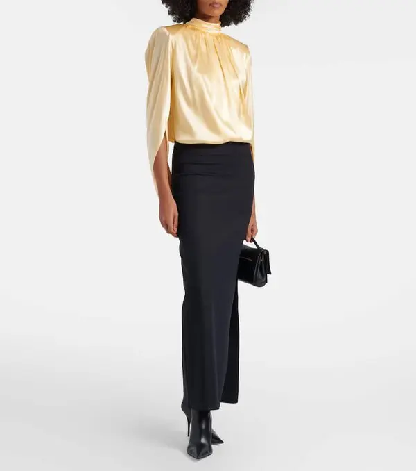 MUGLER Draped Silk-blend Satin Top - Yellow