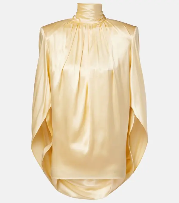 MUGLER Draped Silk-blend Satin Top - Yellow