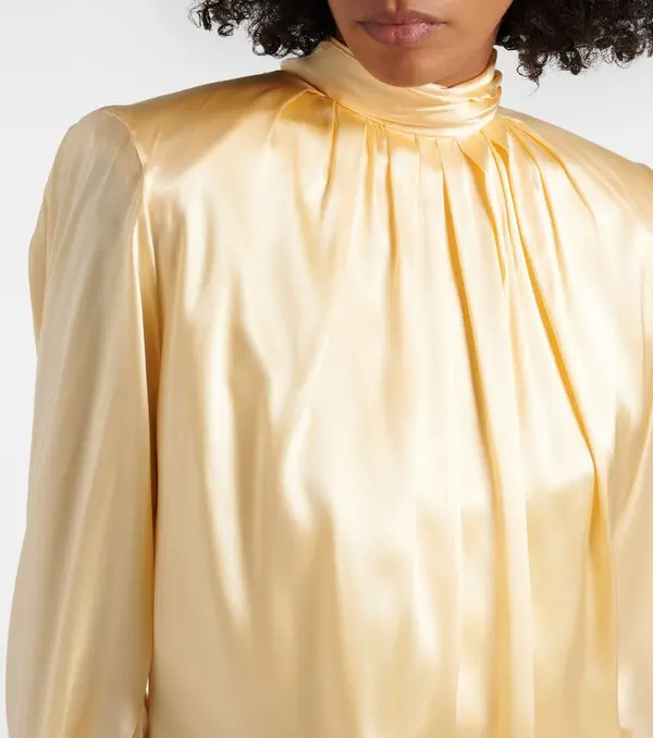 MUGLER Draped Silk-blend Satin Top - Yellow