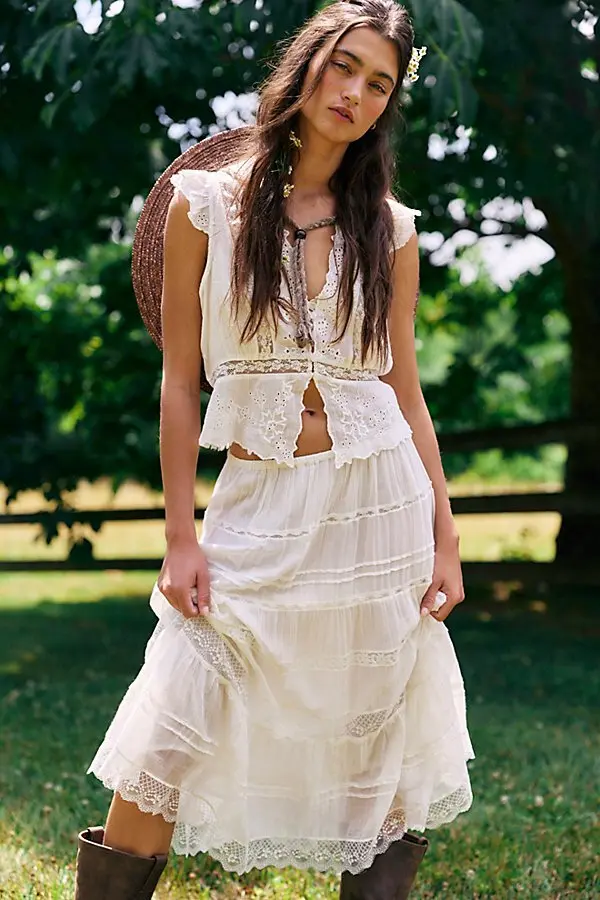 Free People Embroidered Peplum Top - White/ivory