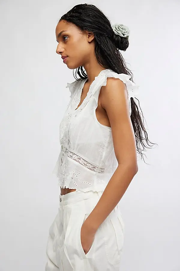 Free People Embroidered Peplum Top - White/ivory