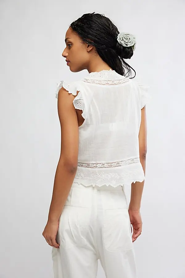 Free People Embroidered Peplum Top - White/ivory