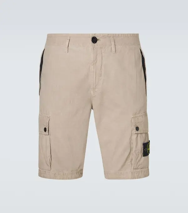 Stone Island Compass Cotton Canvas Shorts - Beige