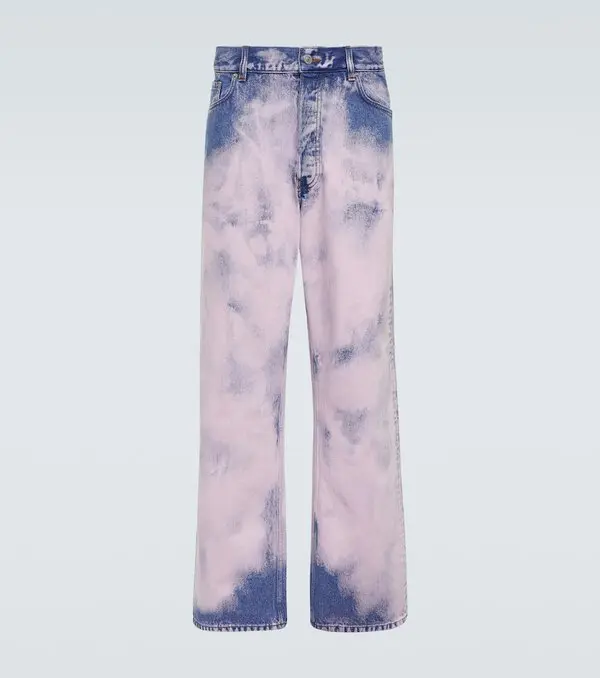 Dries Van Noten Straight Leg Jeans In Indigo - Pink