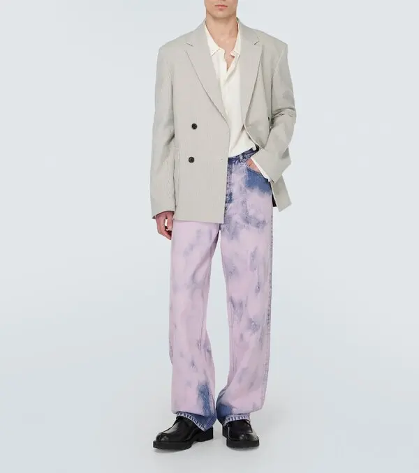 Dries Van Noten Straight Leg Jeans In Indigo - Pink