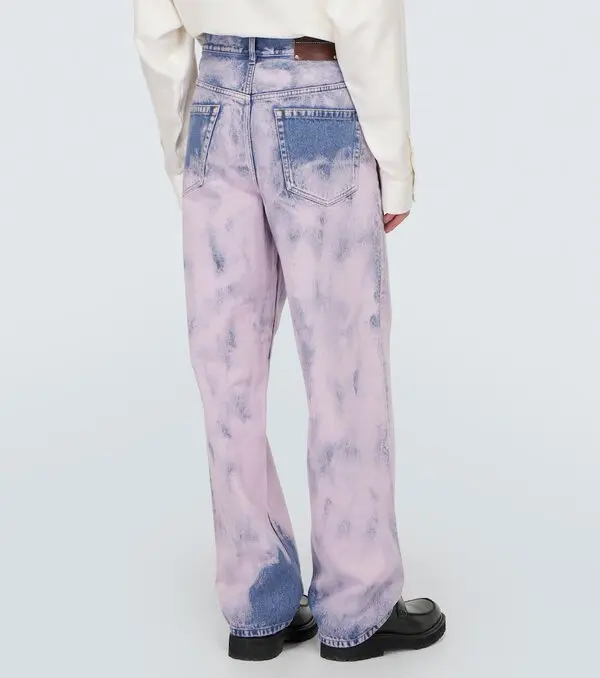 Dries Van Noten Straight Leg Jeans In Indigo - Pink