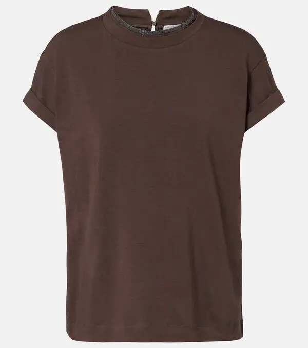 Brunello Cucinelli Monili Cotton-blend T-shirt - Brown