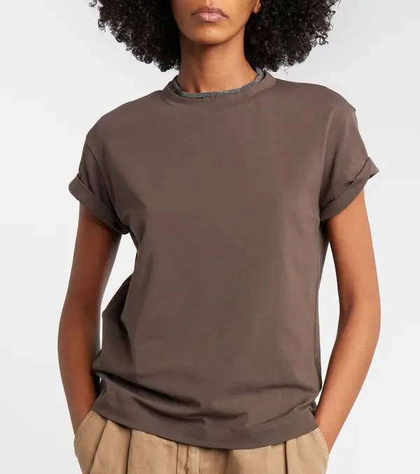 Brunello Cucinelli Monili Cotton-blend T-shirt - Brown