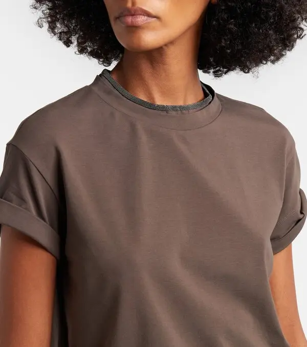 Brunello Cucinelli Monili Cotton-blend T-shirt - Brown