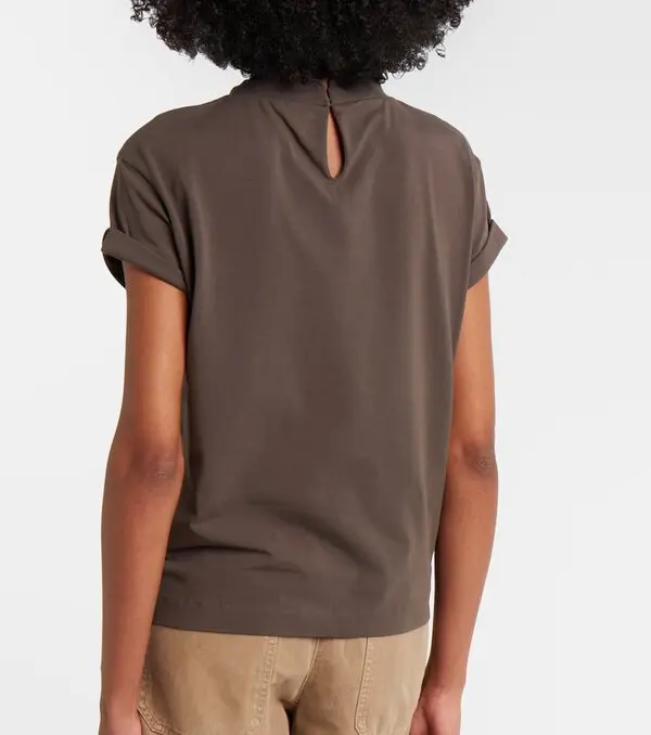 Brunello Cucinelli Monili Cotton-blend T-shirt - Brown