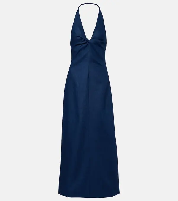 SIR. Caela Halterneck Linen Maxi Dress - Blue