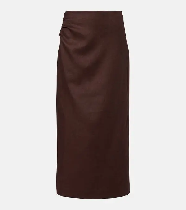 SIR. Linen Midi Skirt - Brown