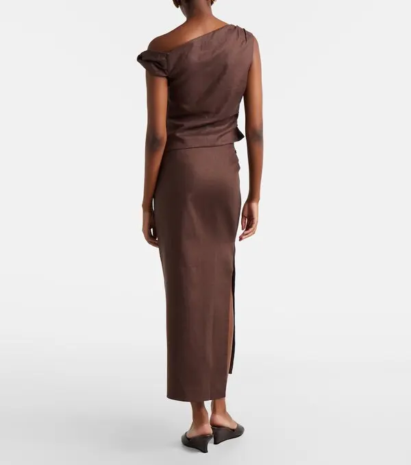 SIR. Linen Midi Skirt - Brown