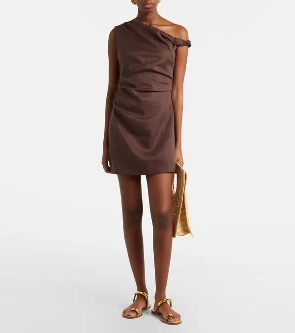 SIR. One-shoulder Linen Minidress - Brown