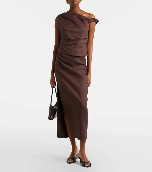 Sir The Label Linen Midi Skirt With Slits - Brown