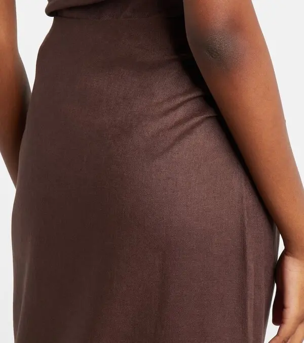 Sir The Label Linen Midi Skirt With Slits - Brown