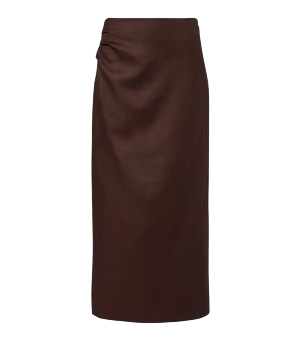 SIR. Linen Midi Skirt With Slits - Brown