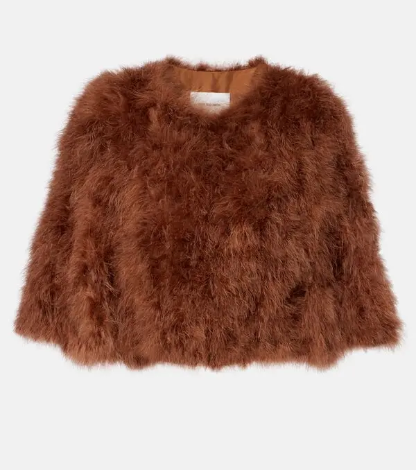 YVES SALOMON Cropped Feather Jacket - Brown