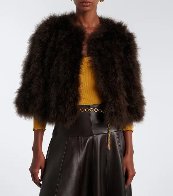 YVES SALOMON Cropped Feather Jacket - Brown