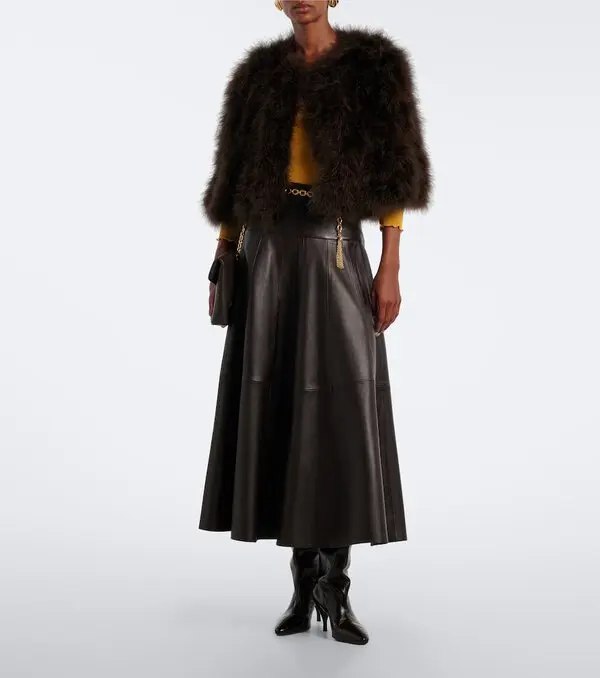 YVES SALOMON Cropped Feather Jacket - Brown