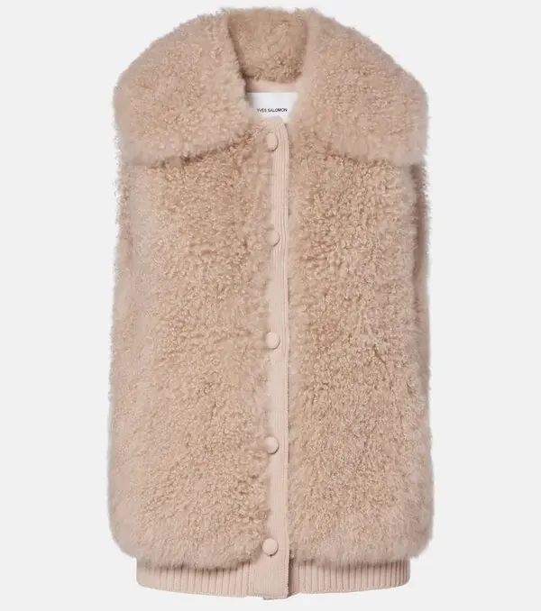 YVES SALOMON Wool-trimmed Shearling Vest - Beige