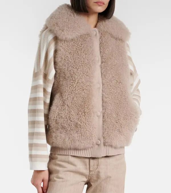 YVES SALOMON Wool-trimmed Shearling Vest - Beige