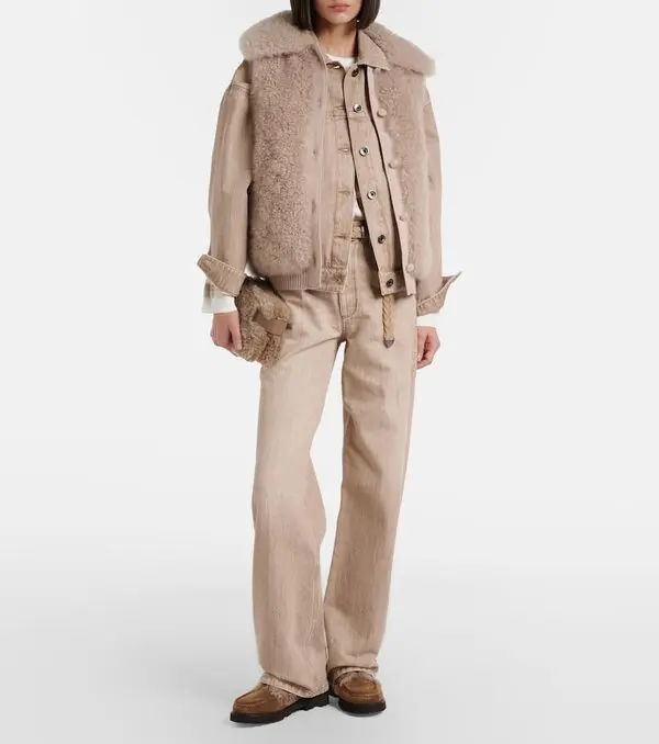 YVES SALOMON Wool-trimmed Shearling Vest - Beige
