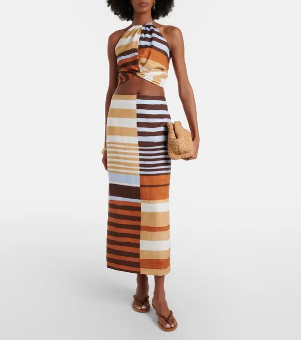CALA DE LA CRUZ Lodi Striped Linen Crop Top
