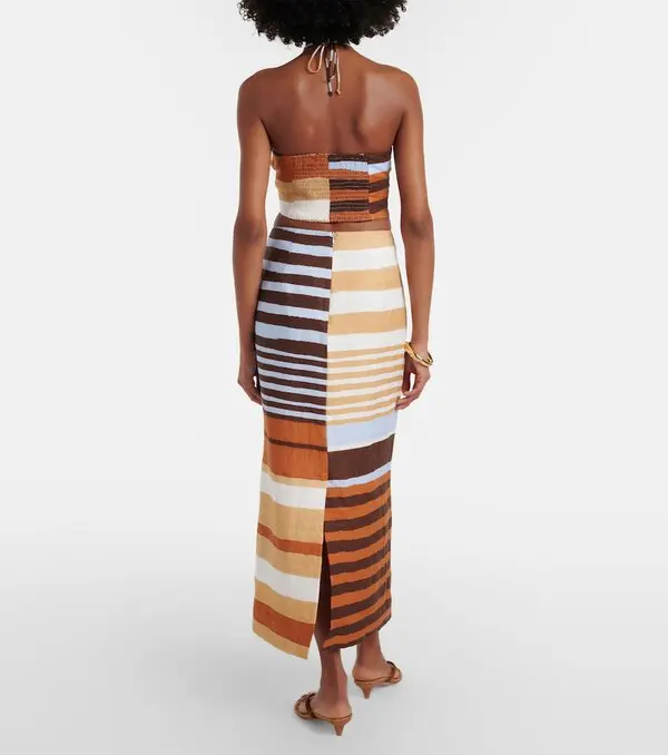 CALA DE LA CRUZ Bruna Striped Linen Midi Skirt - Multicoloured