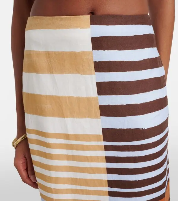 CALA DE LA CRUZ Bruna Striped Linen Midi Skirt - Multicoloured