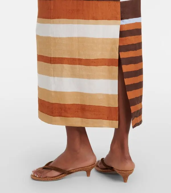 CALA DE LA CRUZ Bruna Striped Linen Midi Skirt - Multicoloured