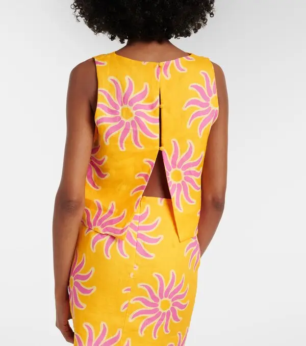 CALA DE LA CRUZ Avelino Printed Linen Crop Top - Multicoloured