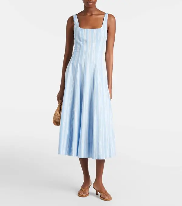 Staud Wells Striped Cotton Midi Dress