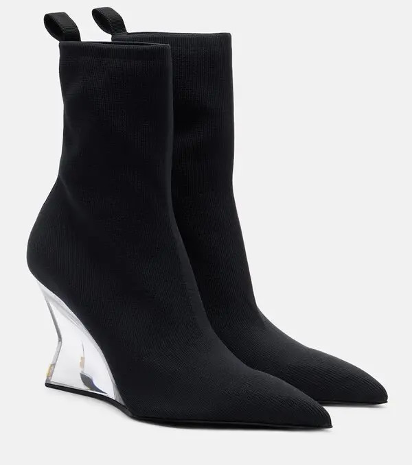 Balmain Knitted Wedge Ankle Boots - Black