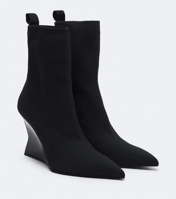 Balmain Knitted Wedge Boots - Black