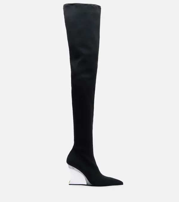 Balmain Knitted Over-the-knee Wedge Boots